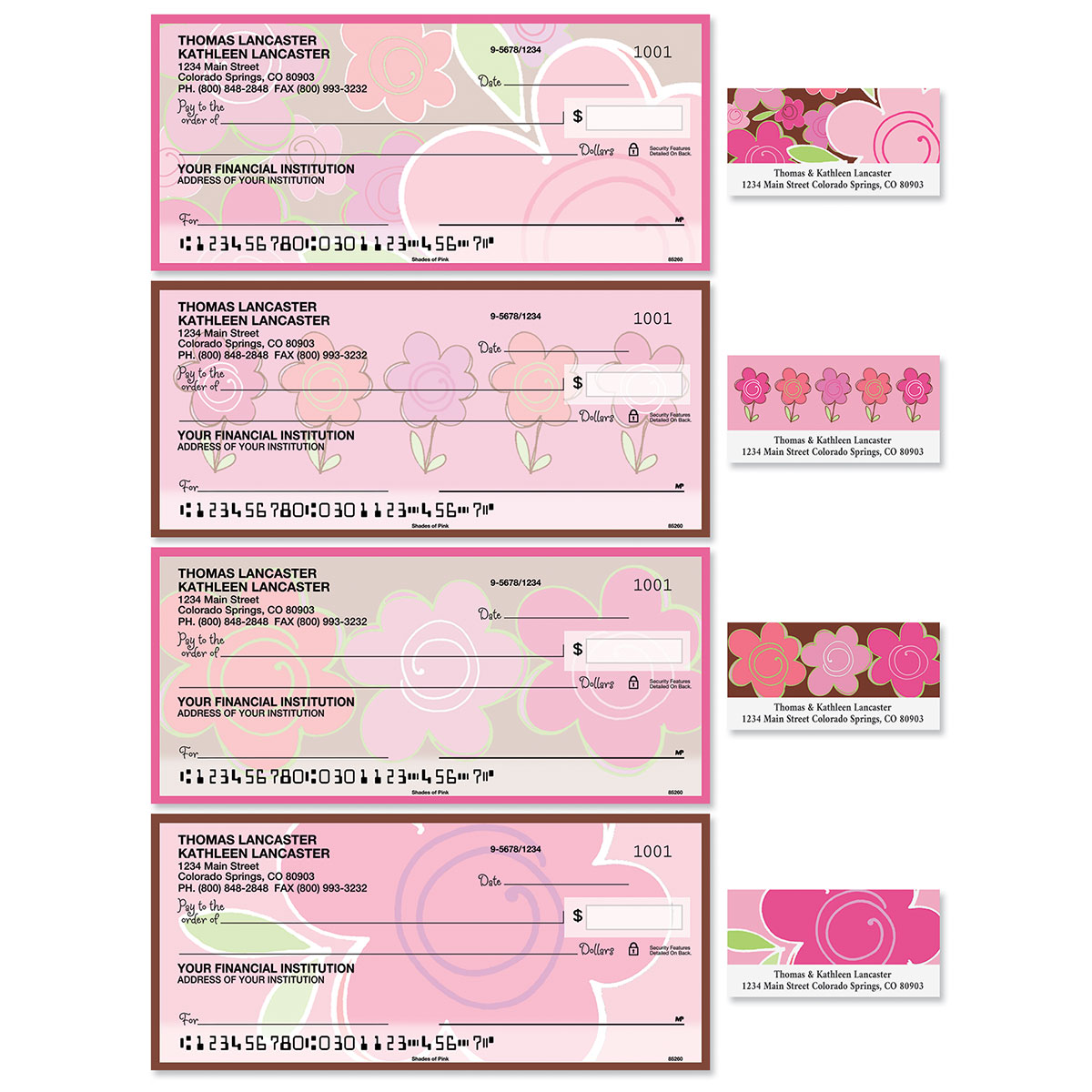 Shades of Pink Single Checks with Matching Address Labels | Current Catalog