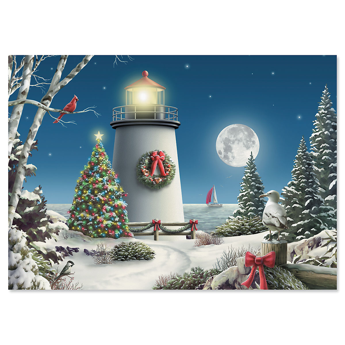Winter Lighthouse Christmas Cards - Personalized | Current Catalog
