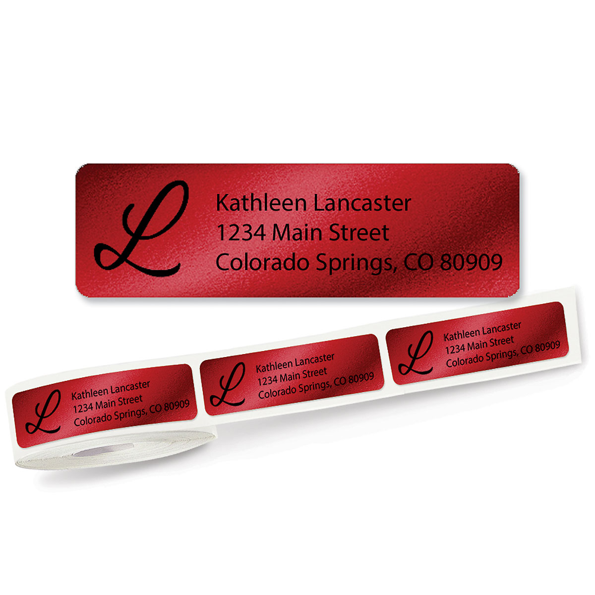 Red Foil with Initial Rolled Address Labels 30383M-c | Current Catalog