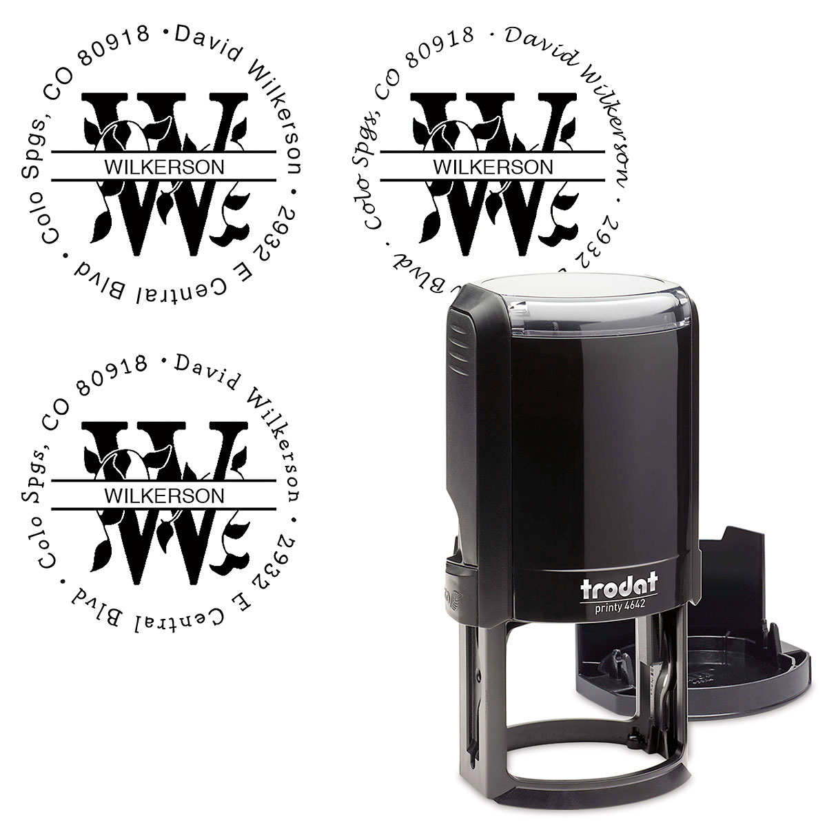 Last Name Monogram Round Self-Inking Address Stamp | Current Catalog