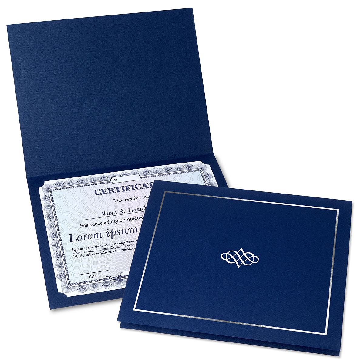 Ornate Blue Certificate Folder with Silver Border/Crest - Set of 25 ...