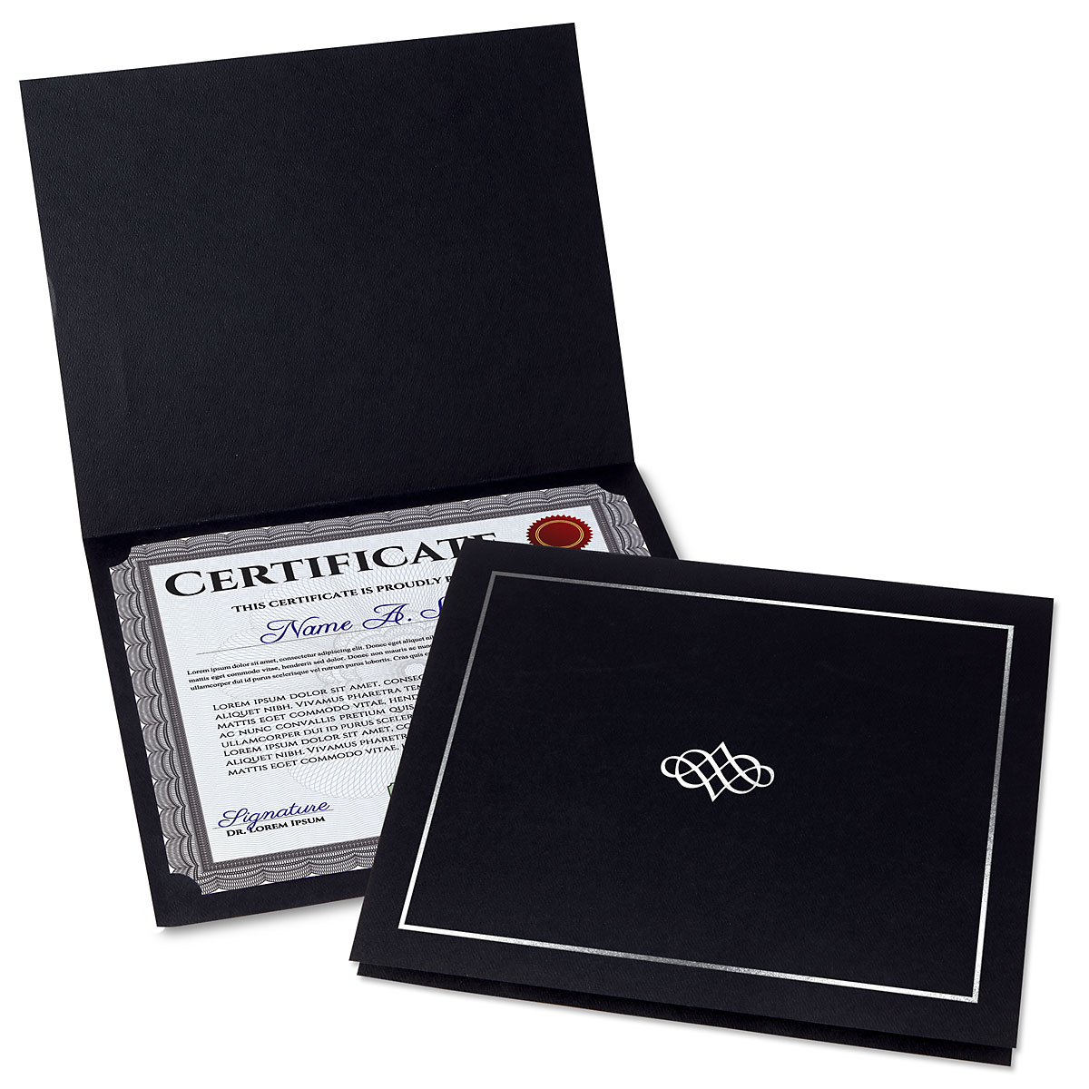 Ornate Black Certificate Folder with Silver Border/Crest - Set of 25 ...