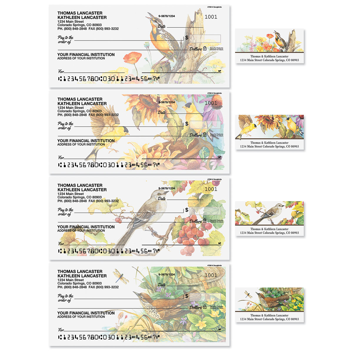 Songbirds Duplicate Checks with Matching Address Labels | Current Catalog