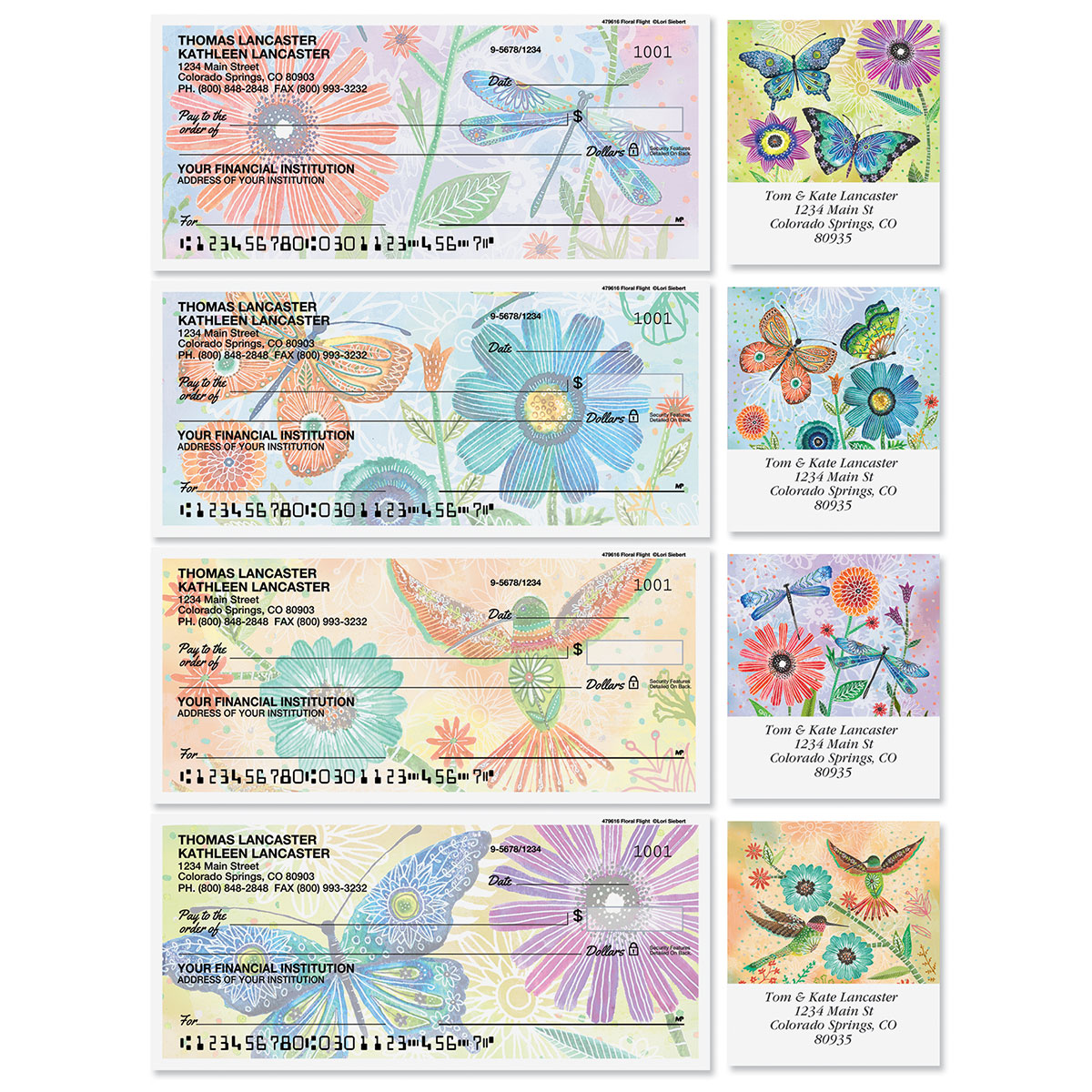 Floral Flight Duplicate Checks with Matching Address Labels | Current Catalog