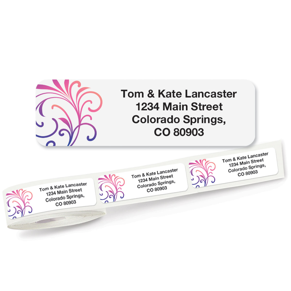 Colorful Swirls Rolled Address Labels - Roll of 250 | Current Catalog