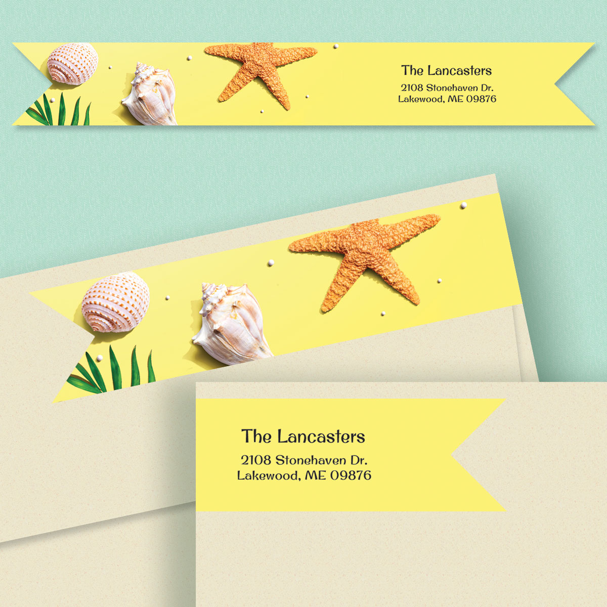 Pastel Sea Star Wrap Around Diecut Address Labels | Current Catalog