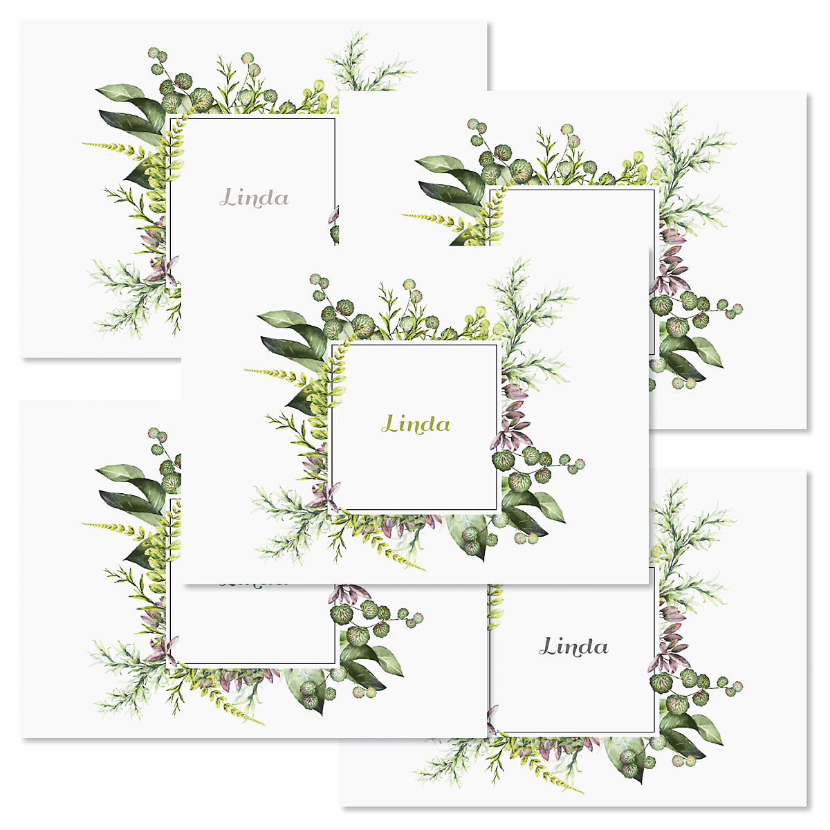 Botanical Watercolor Wreath Personalized Note Cards | Current Catalog
