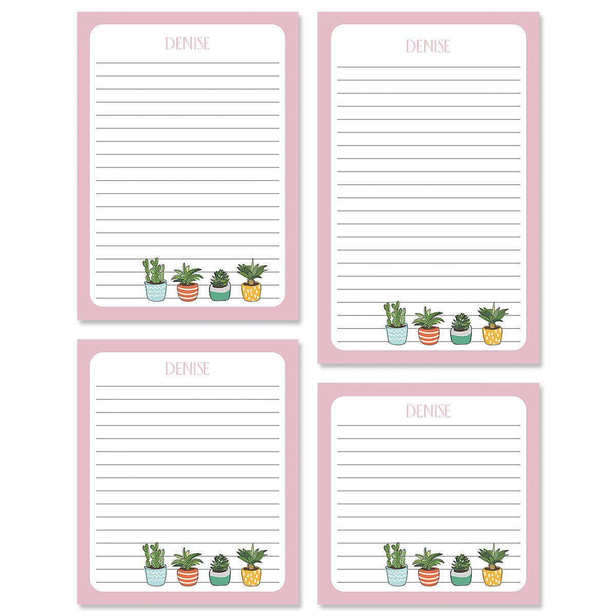 Pink Border Succulents Personalized Notepad Set | Current Catalog