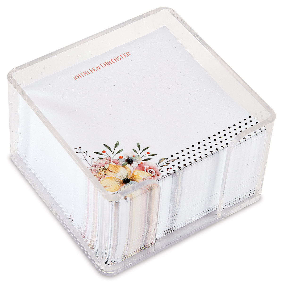 Floral Dots Personalized Note Sheets in a Cube | Current Catalog