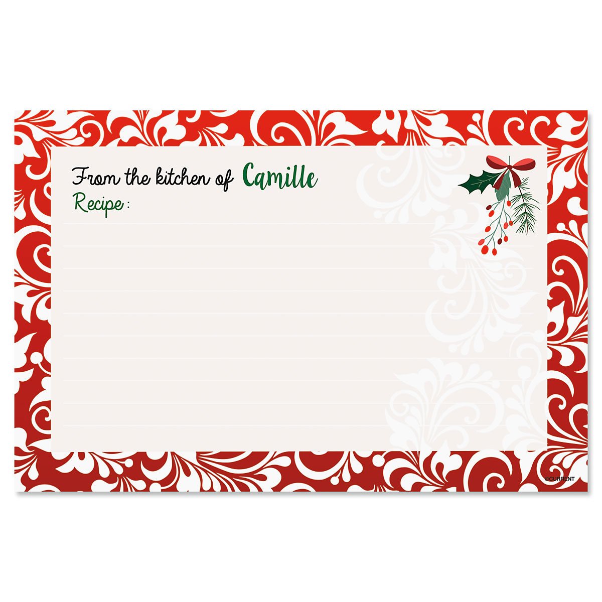 Red Damask Personalized Recipe Cards | Current Catalog