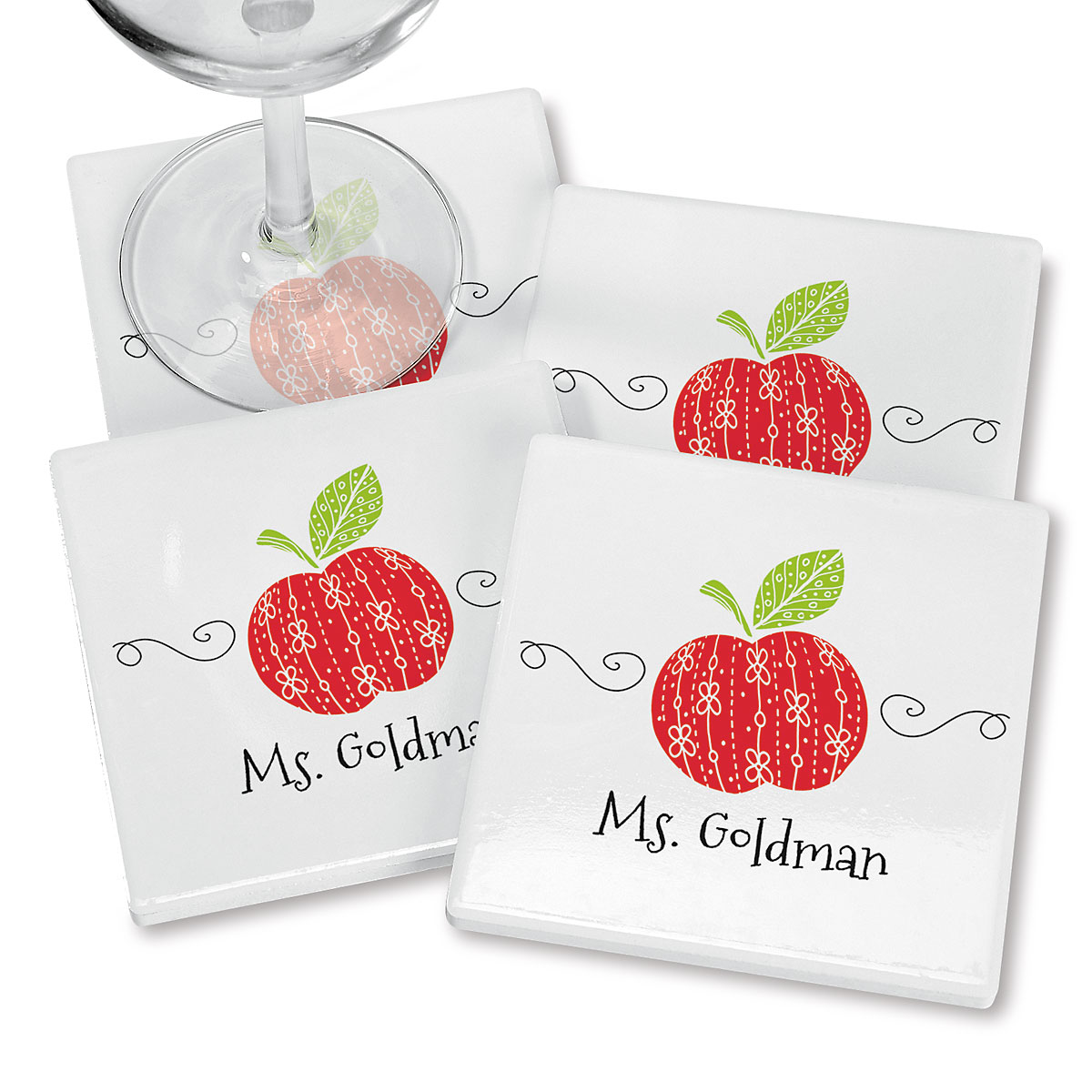 Red Apple Personalized Ceramic Coasters | Current Catalog