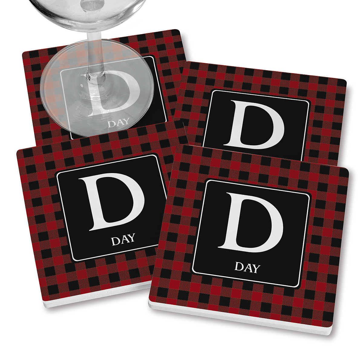 Red Plaid Personalized Ceramic Coasters | Current Catalog