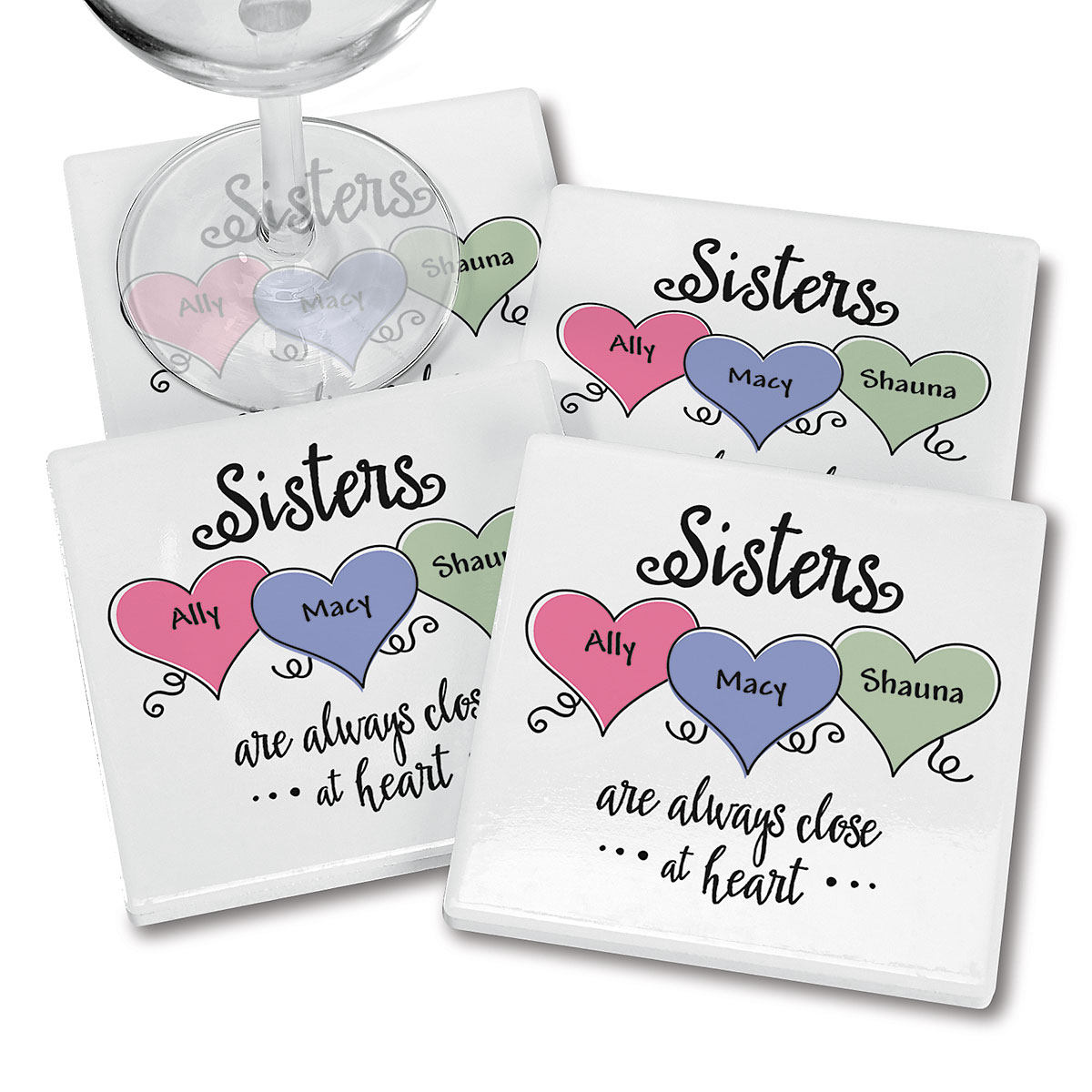 Sisters Heart Personalized Ceramic Coasters | Current Catalog
