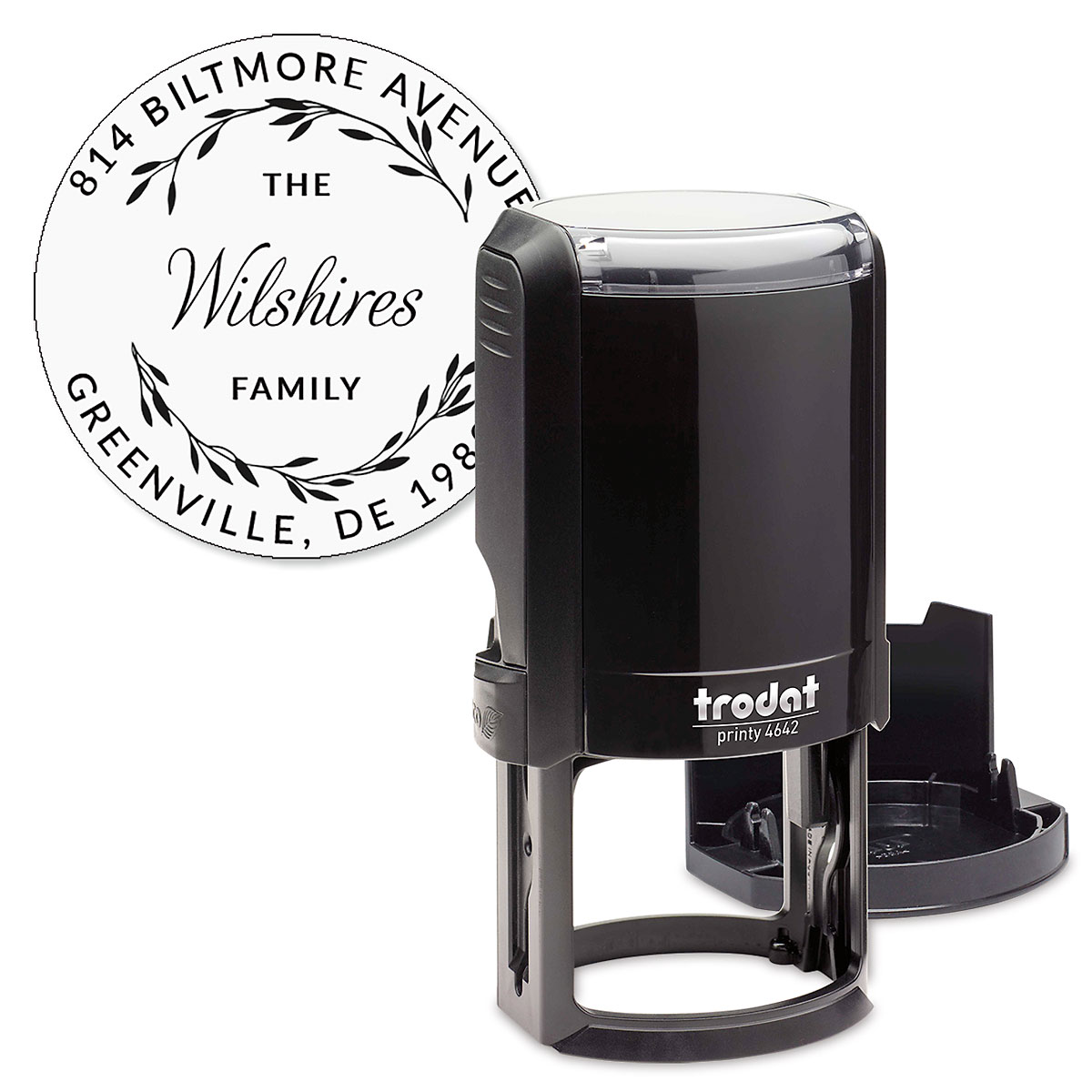 Simple Leaves Round Self-Inking Address Stamp | Current Catalog