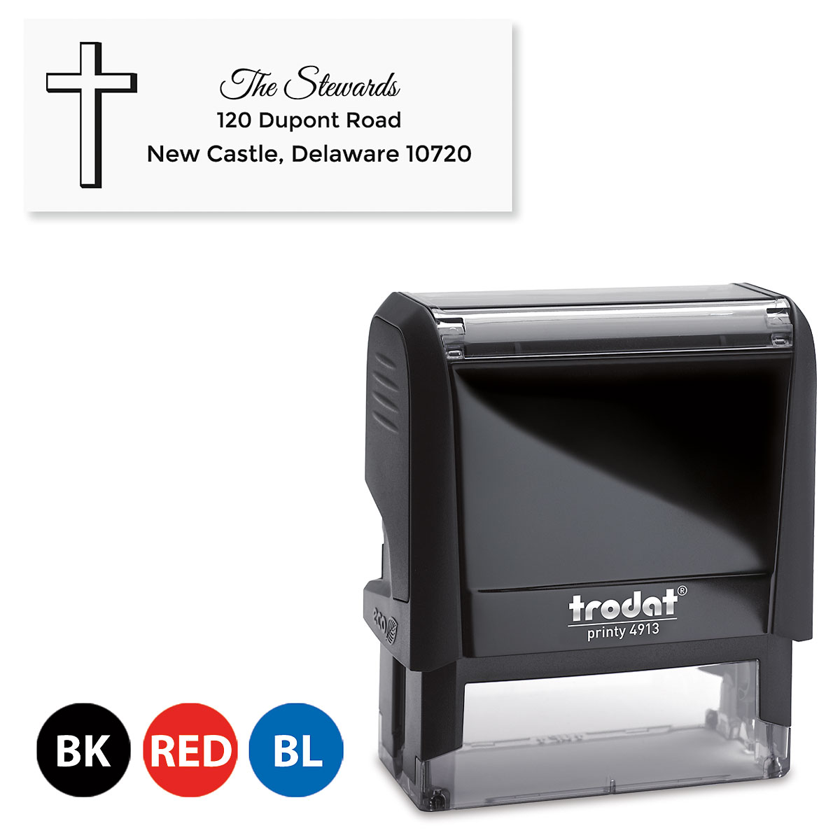 Simple Cross Self-Inking Address Stamp | Current Catalog