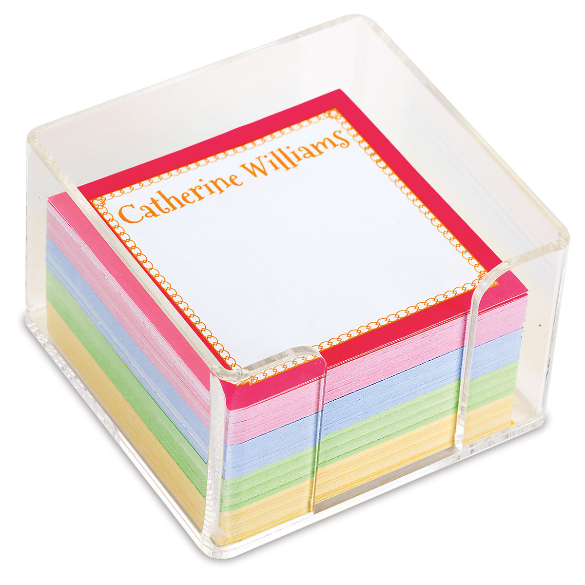 Bright Border Personalized Note Sheets in a Cube | Current Catalog