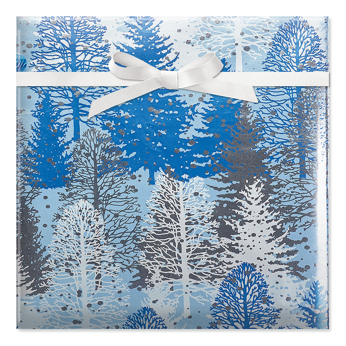 Snowy Winter Trees Foil Rolled Gift Wrap | Current Catalog
