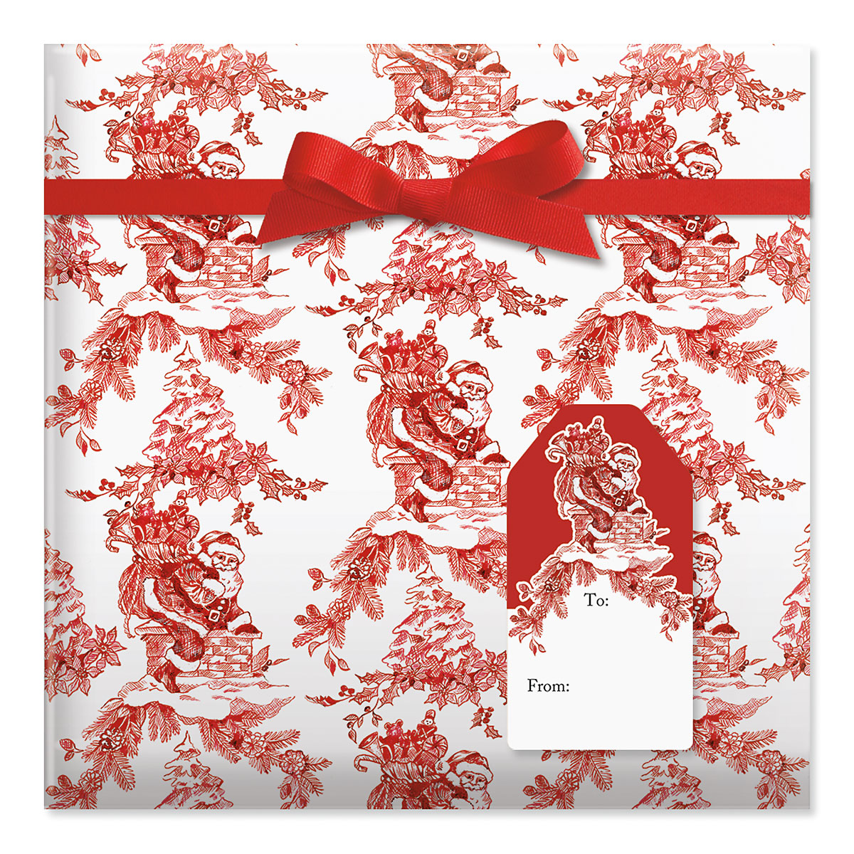 Toile Santa Jumbo Rolled Gift Wrap and Labels | Current Catalog