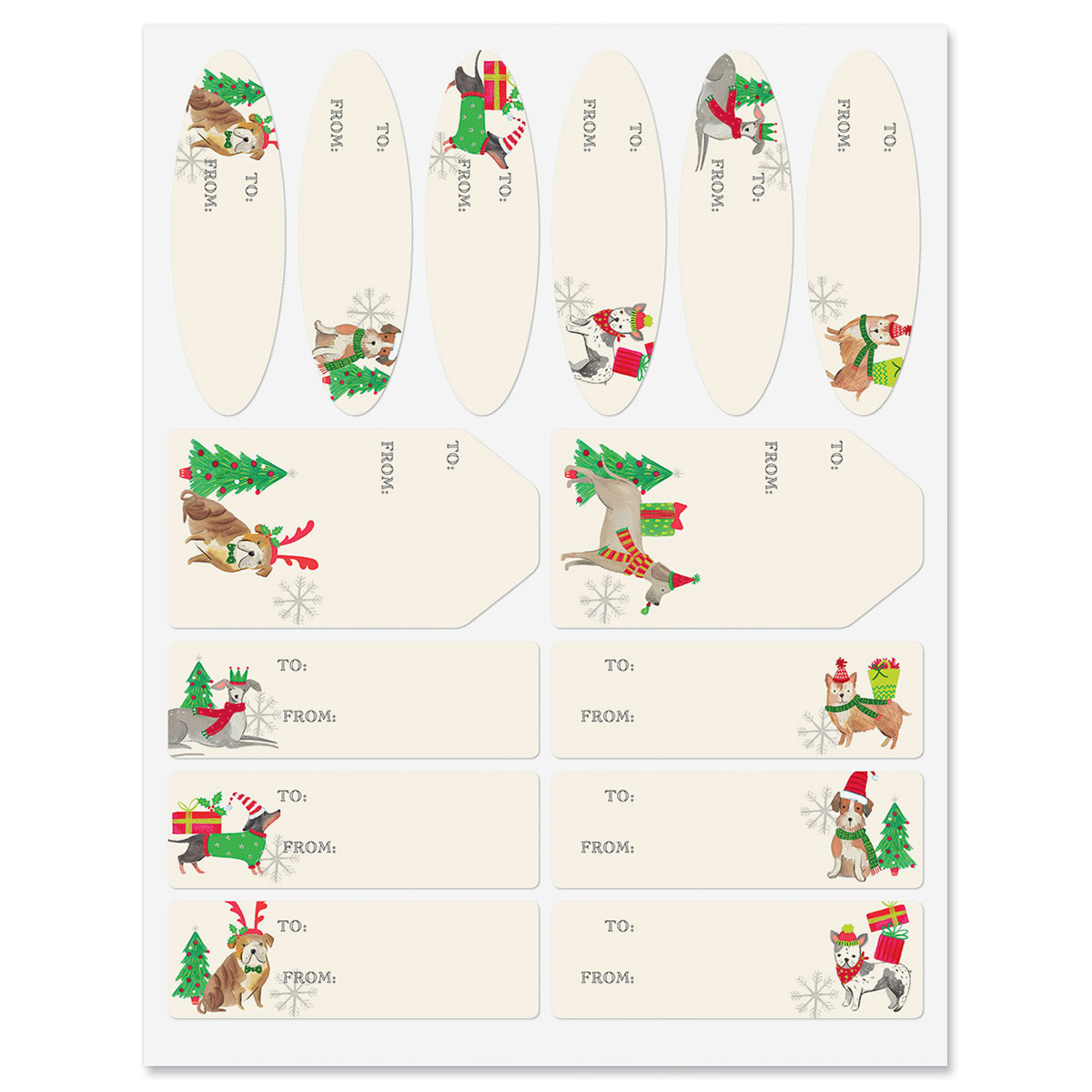 Holiday Dogs Gift Wrap To/From Labels | Current Catalog