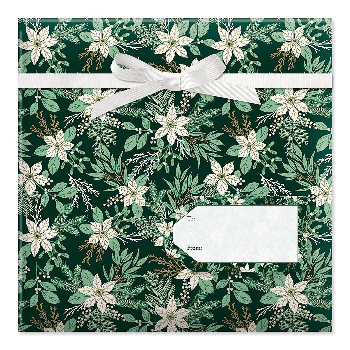 Winter White Floral Jumbo Rolled Gift Wrap and Labels | Current Catalog