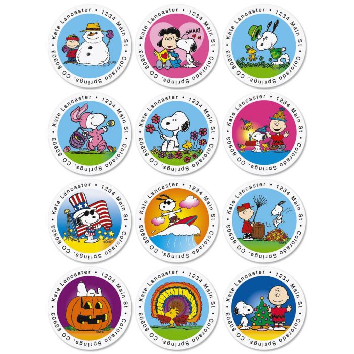 Peanuts Year Round Round Address Label | Current Catalog