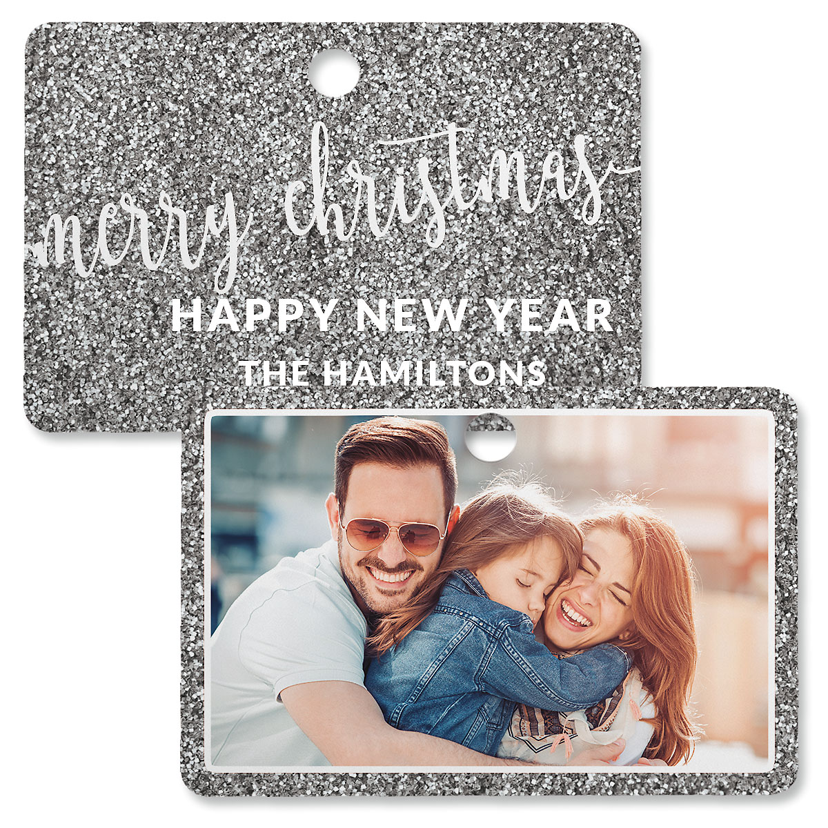 Silver Glitter Photo Ornament – Rectangle | Current Catalog