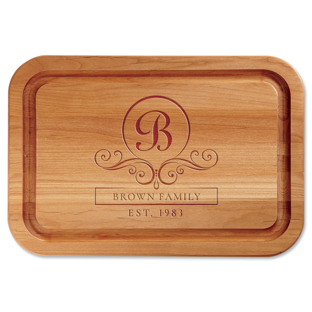 Alder Flourish Scroll Engraved Wood Cutting Board | Current Catalog