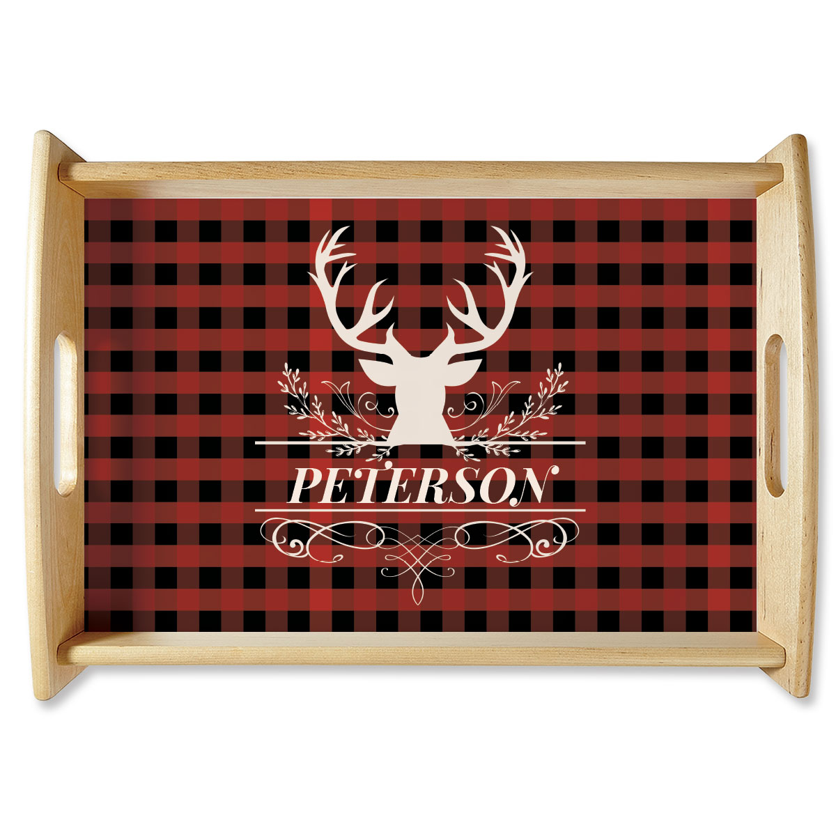 Buffalo Plaid Natural Wood Personalized Serving Tray | Current Catalog