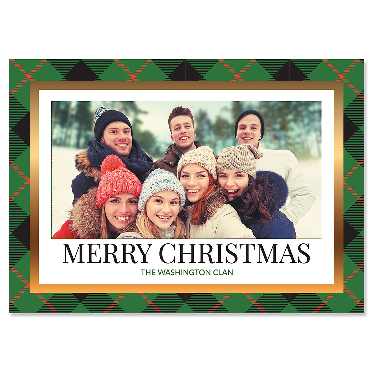 Green Buffalo Check Personalized Horizontal Photo Christmas Cards ...