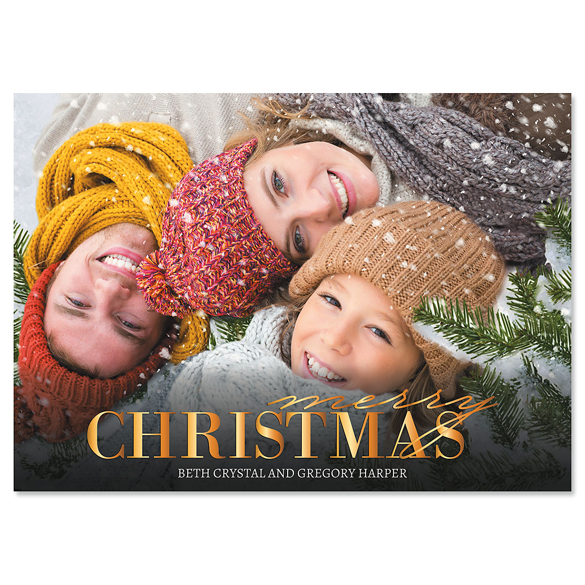 Merry Gold Horizontal Photo Christmas Cards | Current Catalog