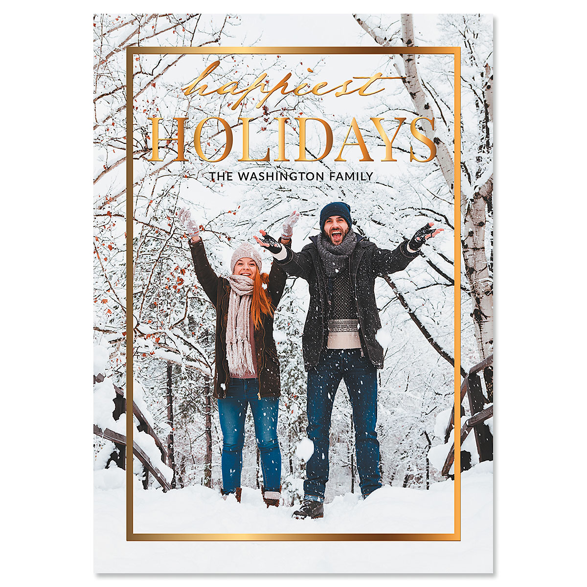 Gold Frame Vertical Photo Christmas Cards - 10 Count | Current Catalog