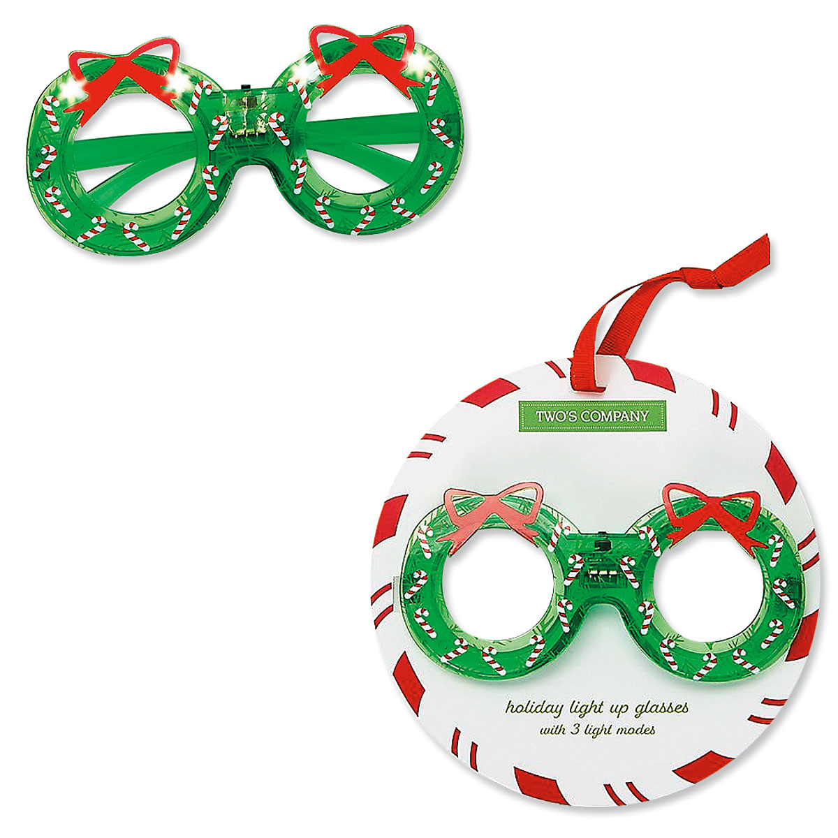 Wreath Holiday Cheer Light Up Novelty Glasses | Current Catalog