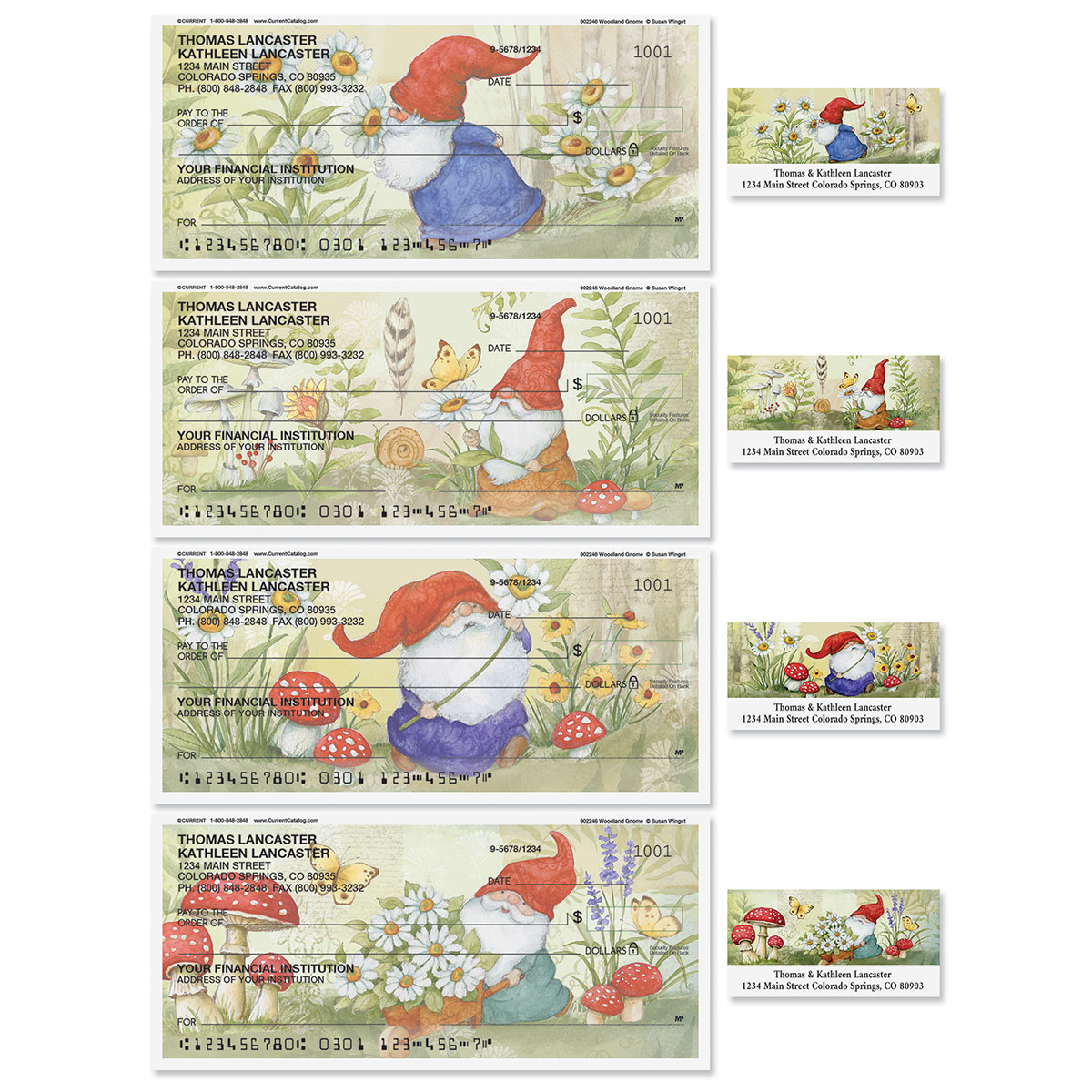 Woodland Gnomes Duplicate Checks With Matching Address Labels | Current Catalog