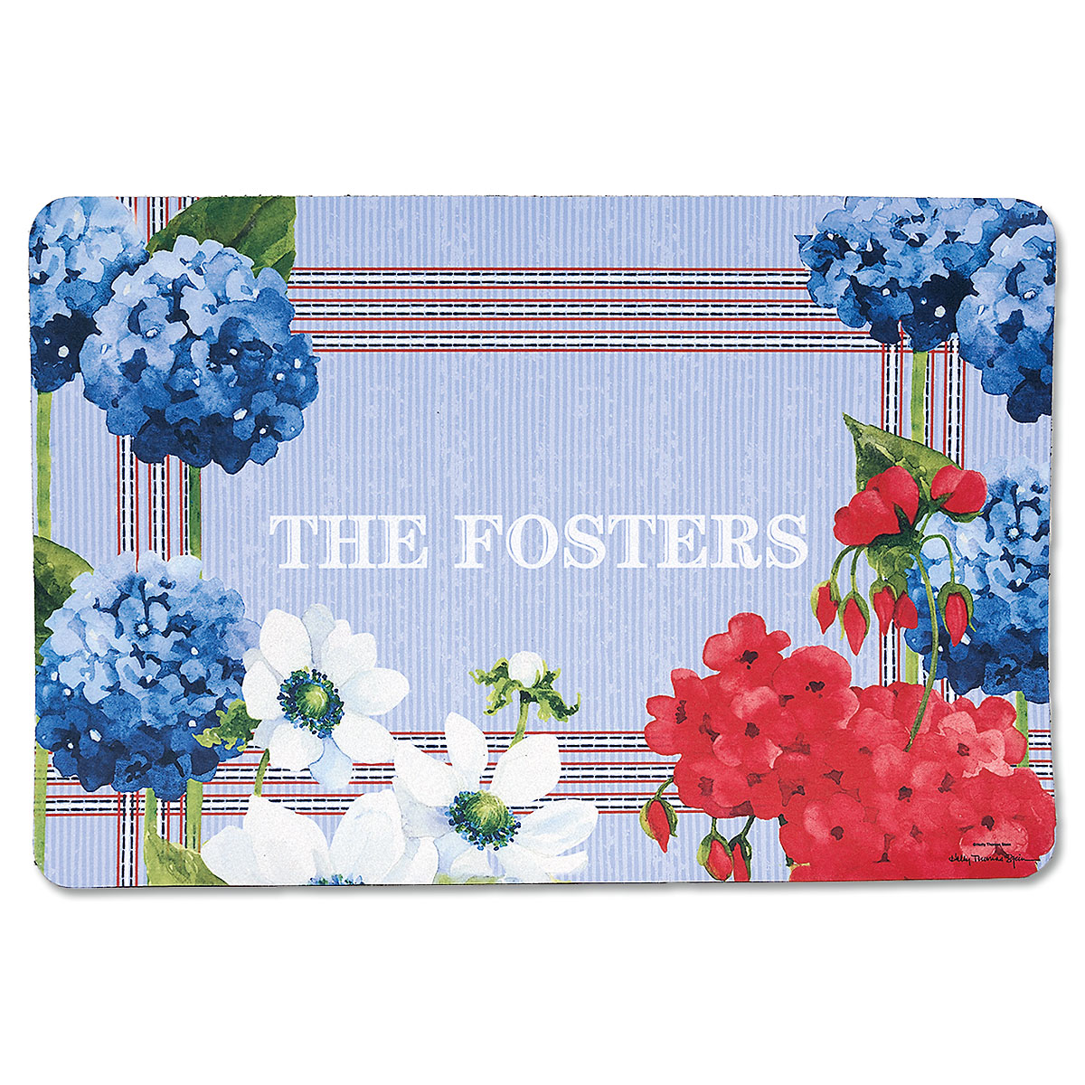 Red, White & Blooms Personalized Doormat | Current Catalog