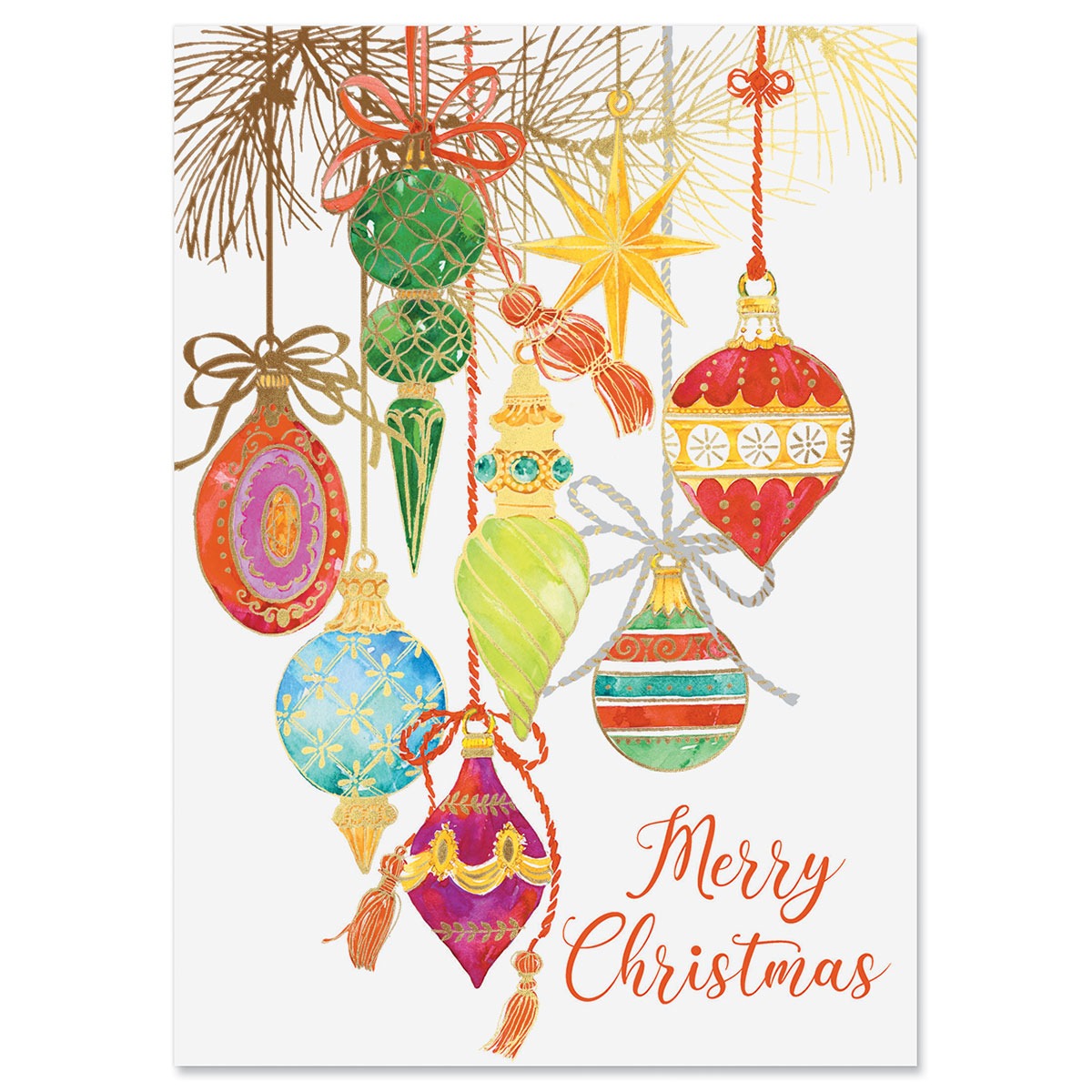 Jeweled Ornaments Deluxe Foil Christmas Cards | Current Catalog