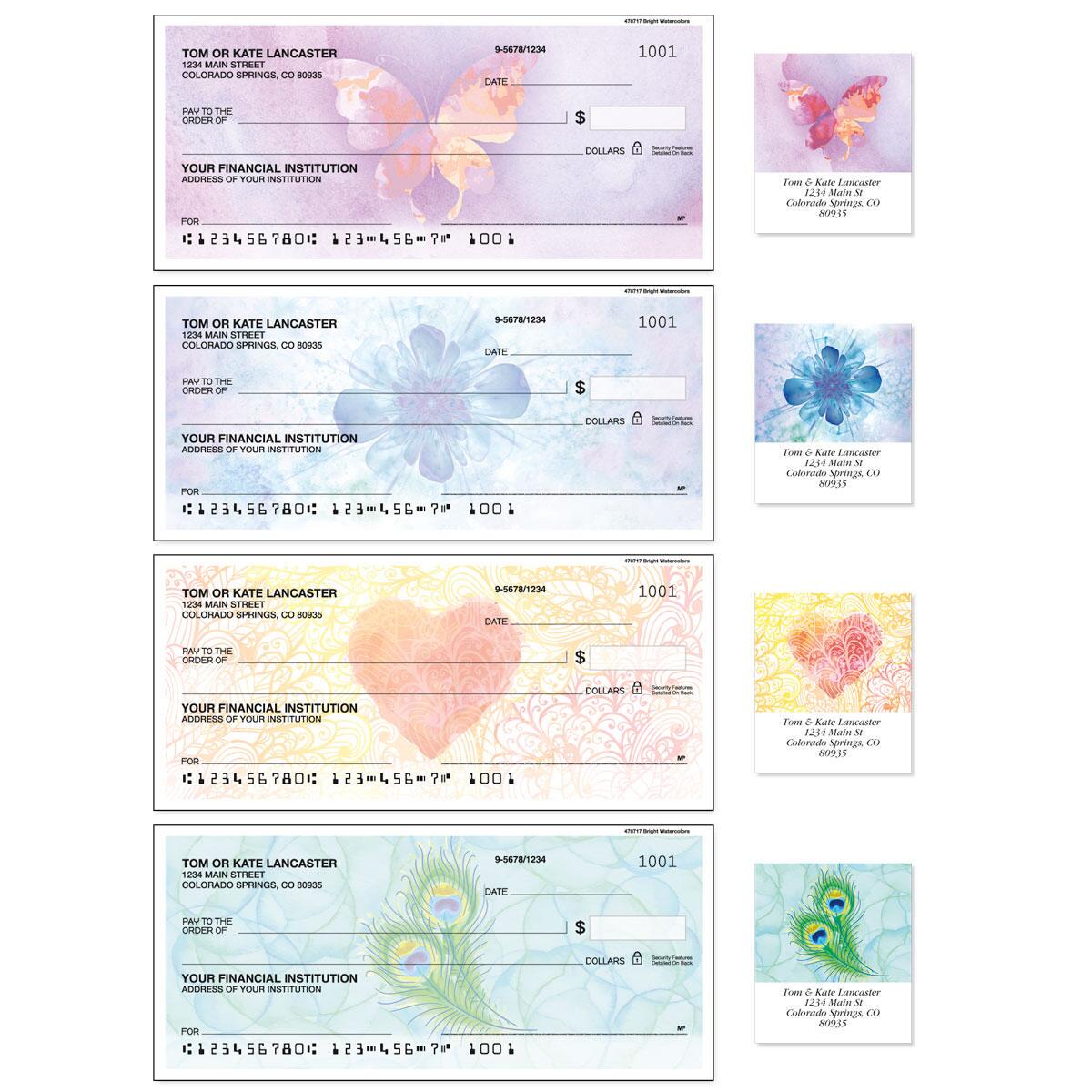 Bright Watercolors Duplicate Checks With Matching Address Labels ...