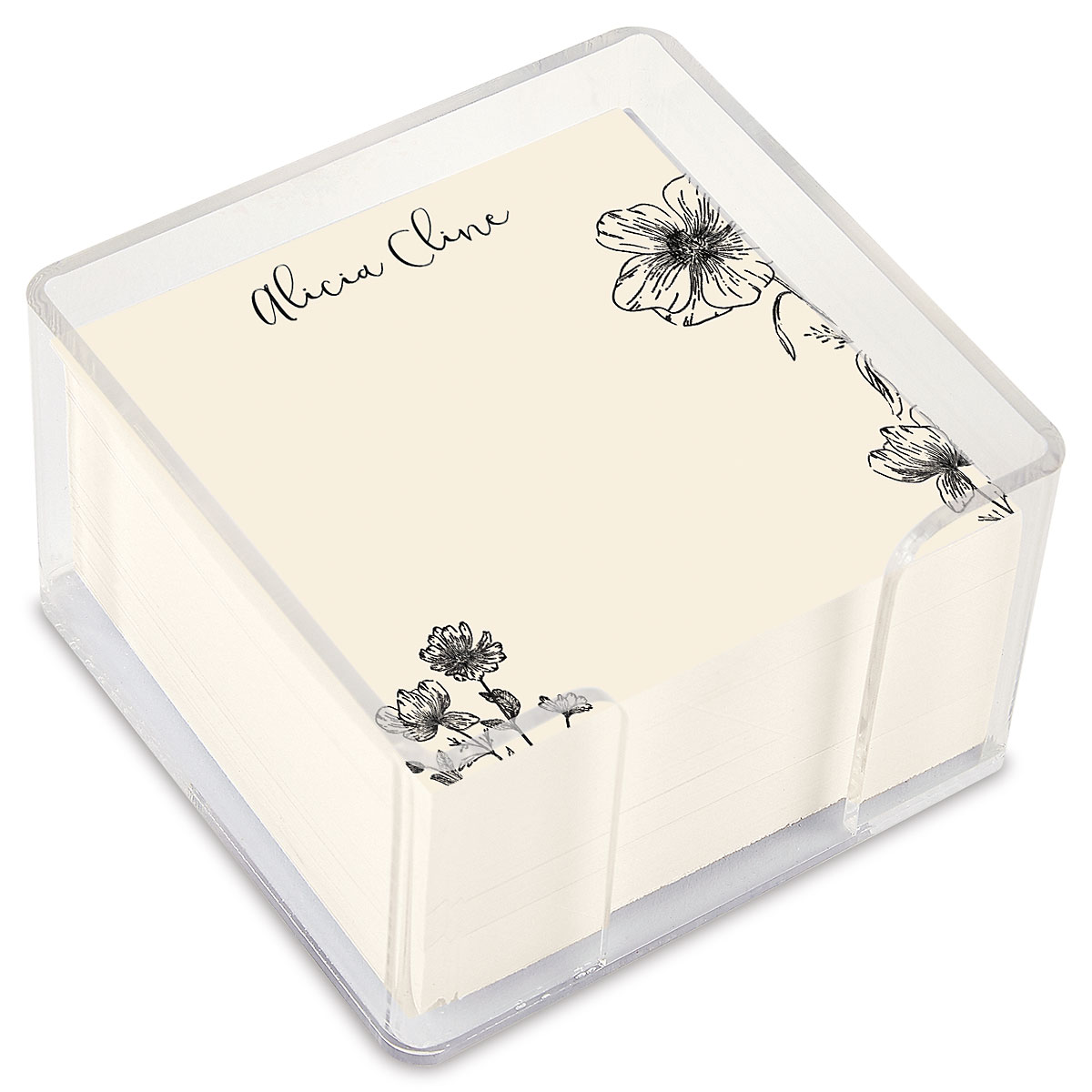 Floral Corners Personalized Note Sheets in a Cube | Current Catalog