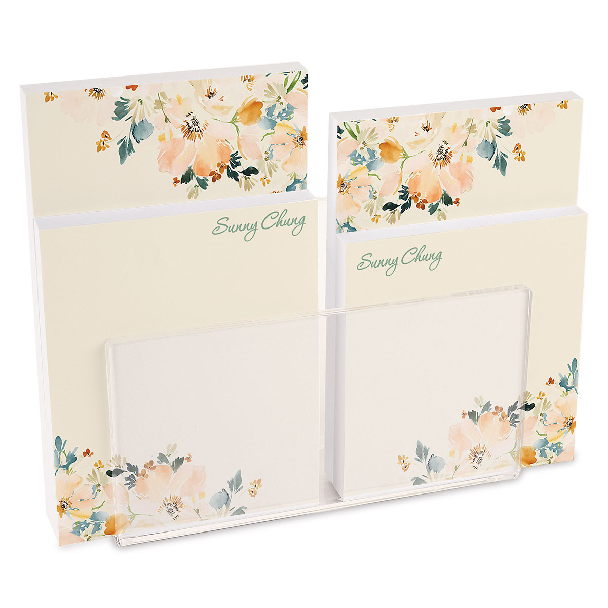 Blush Floral Personalized Notepad Set & Acrylic Holder | Current Catalog
