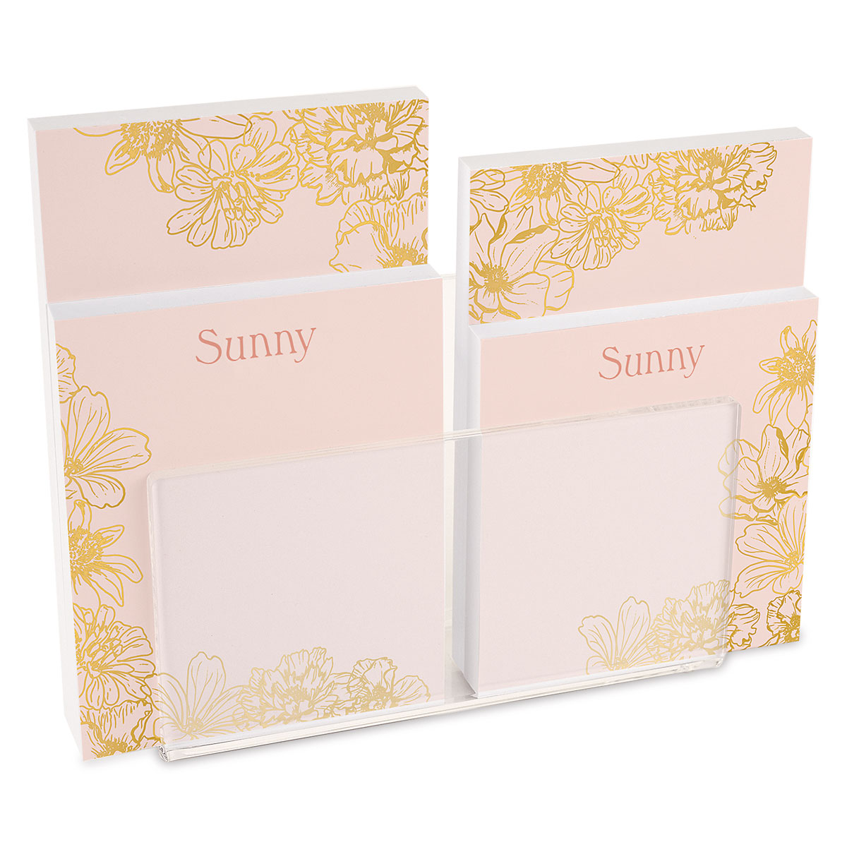 Golden Floral Personalized Notepad Set & Acrylic Holder | Current Catalog