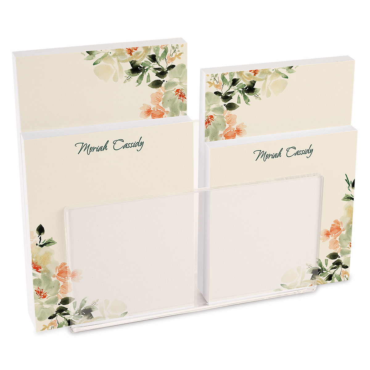 Soft Floral Personalized Notepad Set & Acrylic Holder | Current Catalog