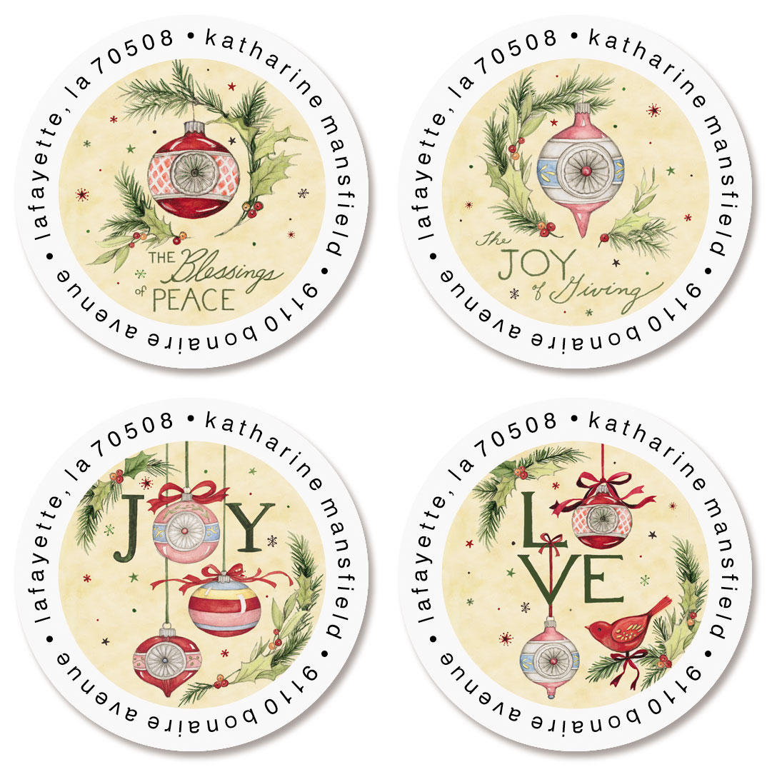 Vintage Ornaments Round Address Labels (4 Designs) | Current Catalog