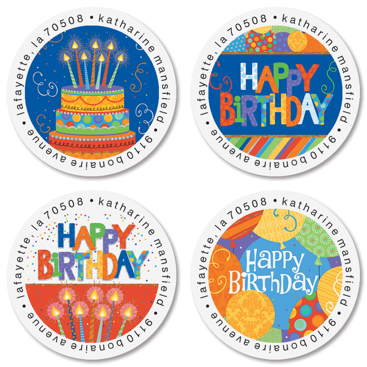 Awesome Birthday Round Address Labels (4 Designs) | Current Catalog
