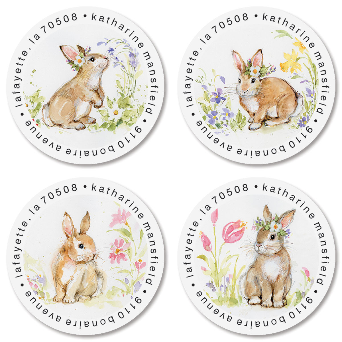 Brown Bunny Round Address Labels (4 Designs) | Current Catalog