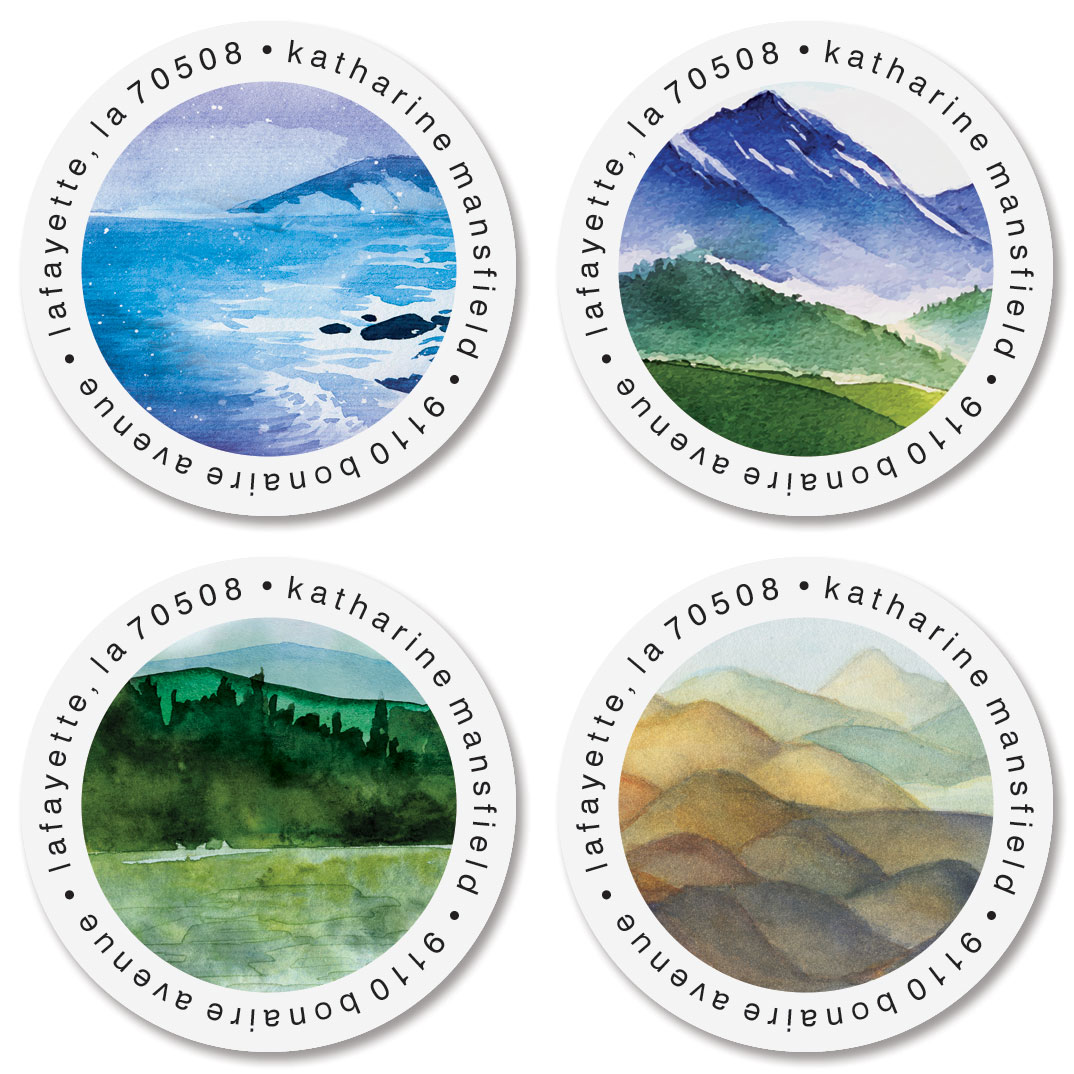 Landscape Round Address Labels (4 Designs) | Current Catalog