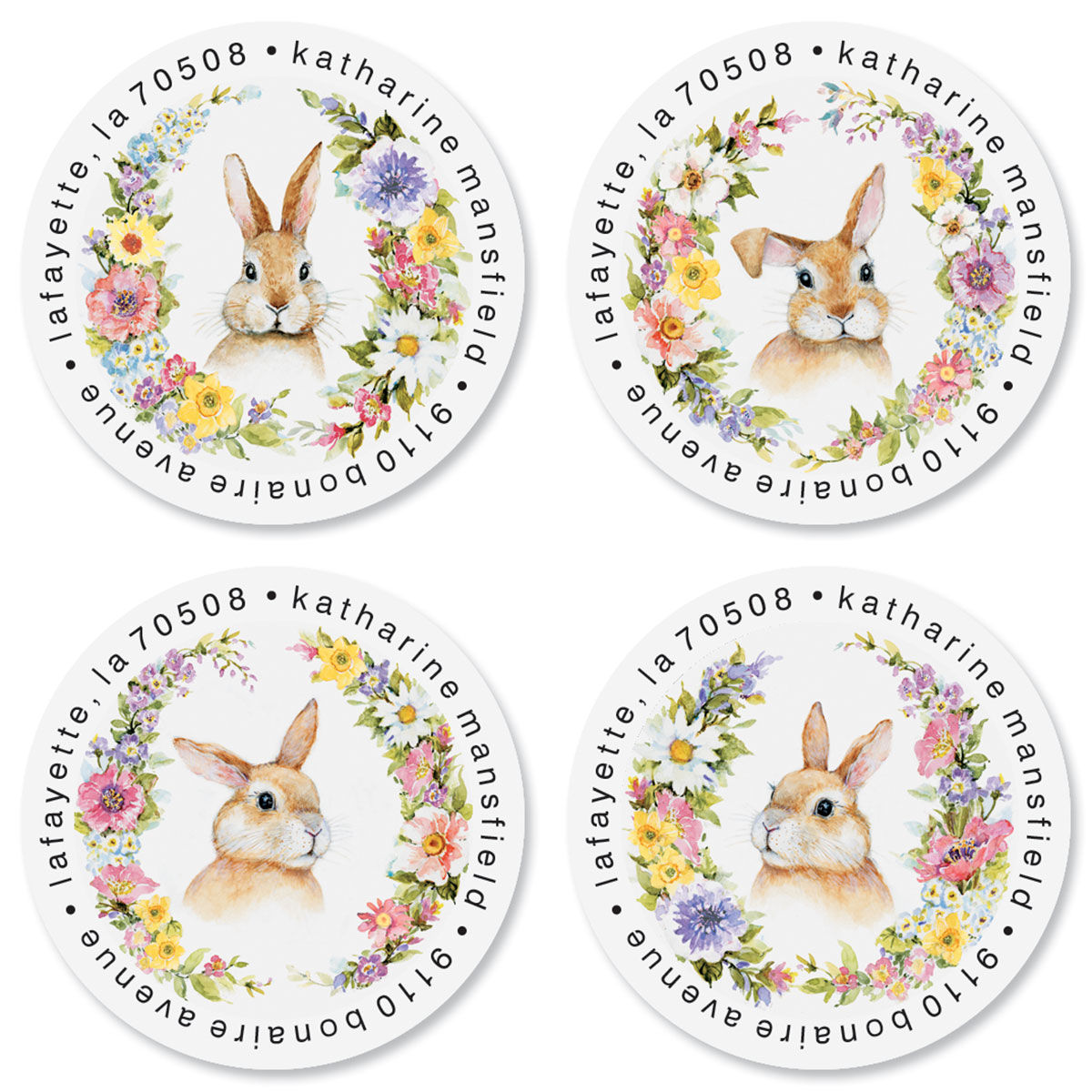 Spring Floral Bunny Round Address Labels (4 Designs) | Current Catalog