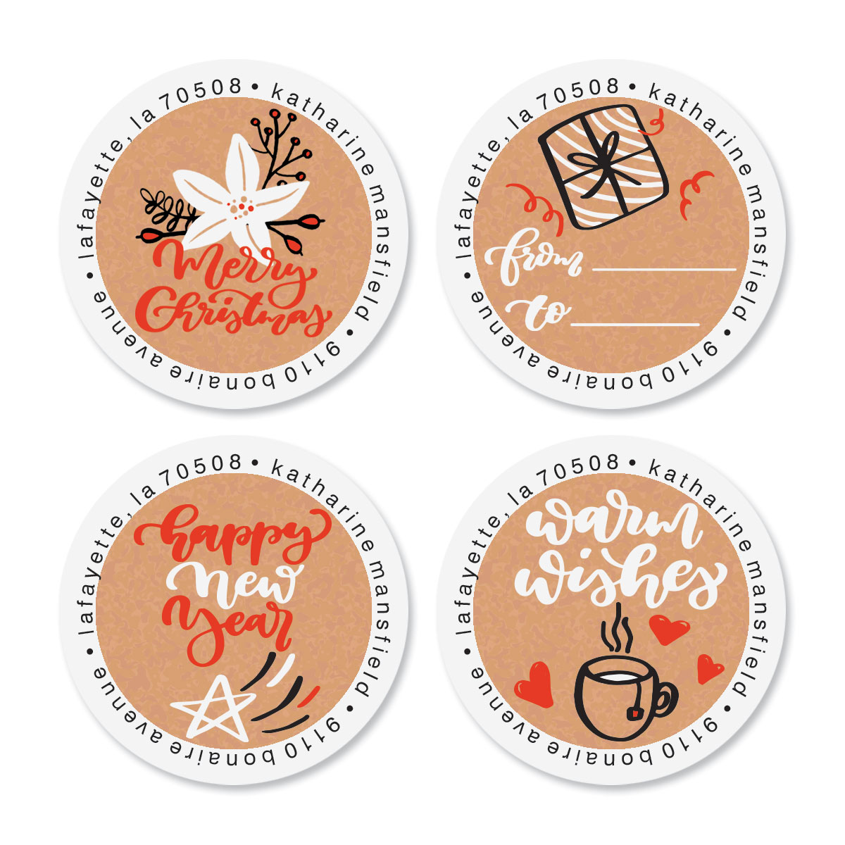 Kraft Greetings Round Address Labels (4 Designs) | Current Catalog