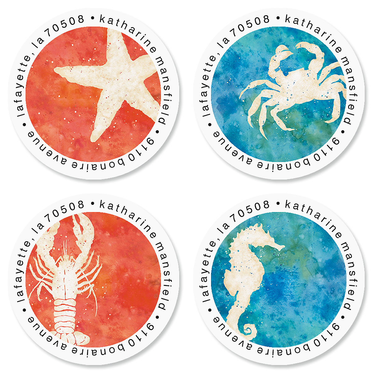 Watercolor Coast Round Address Labels (4 Designs) | Current Catalog