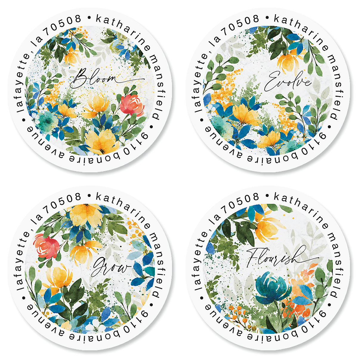 Morning Garden Round Address Labels (4 Designs) | Current Catalog