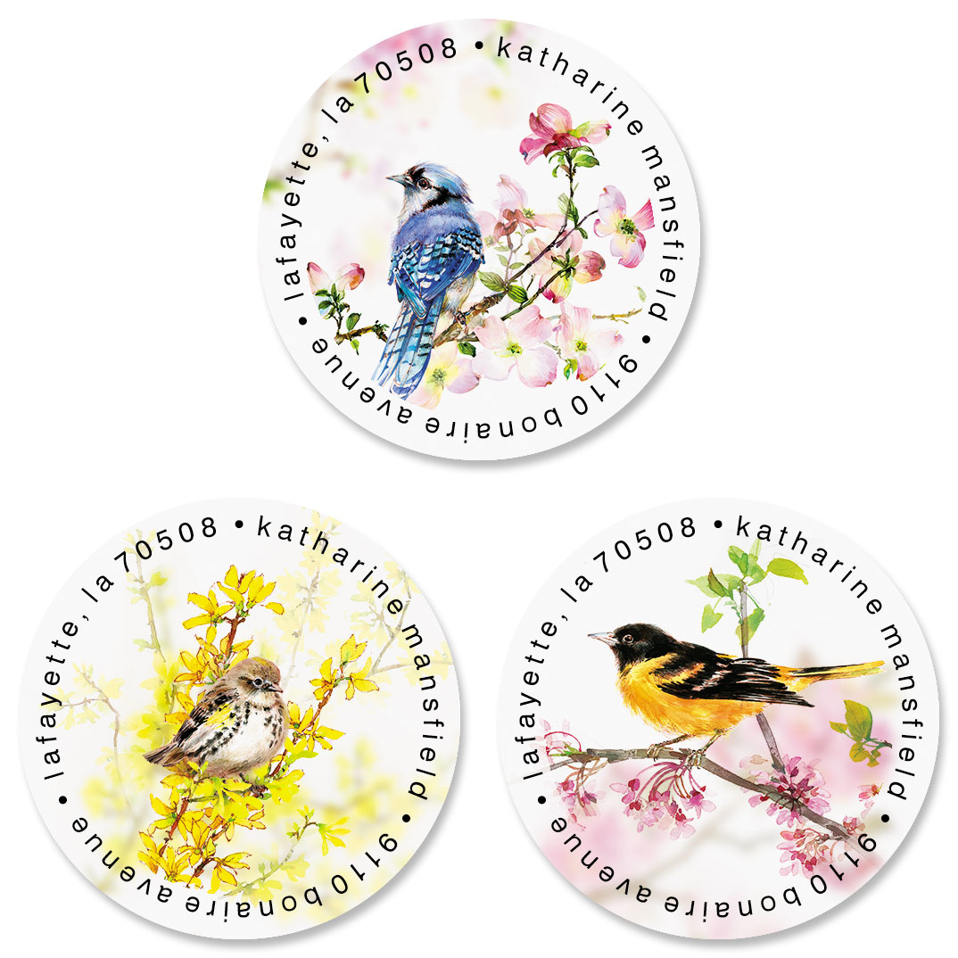 Spring Birds Round Address Labels (4 Designs) | Current Catalog