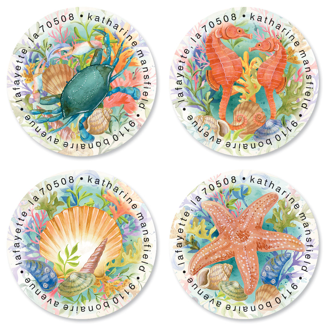 Colorful Ocean Round Address Labels (4 Designs) | Current Catalog